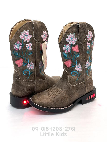 Roper 09-018-1203-2761 Kids Dazzle Light Up Floral Square Toe Western ...
