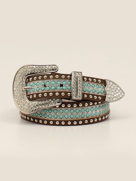 Angel Ranch D140002102 Ladies Turquoise Clear Stones Belt Brown – J.C ...